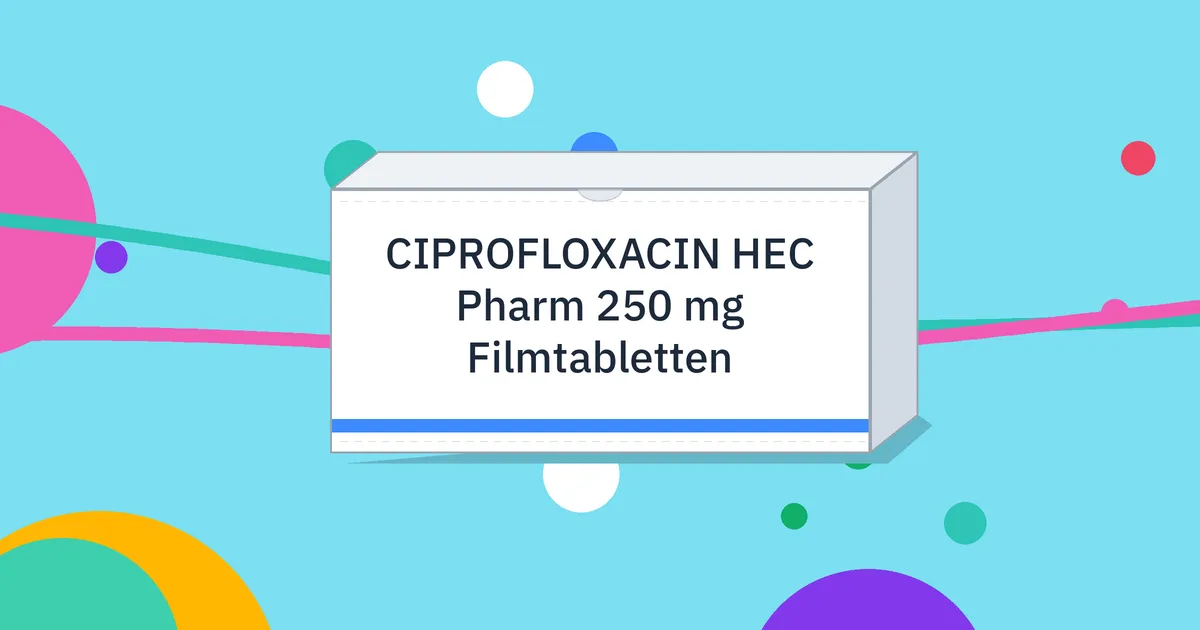 Symbolbild: Packung mit der Aufschrift CIPROFLOXACIN HEC Pharm 250 mg Filmtabletten (PZN 10410756) – Verfügbarkeit und Bezug in Apotheken in Frankfurt am Main