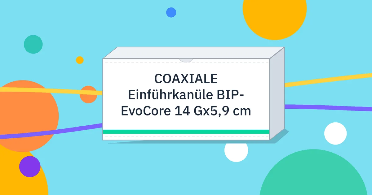 Symbolbild: Packung mit der Aufschrift COAXIALE Einführkanüle BIP-EvoCore 14 Gx5,9 cm (PZN 16135386) – Verfügbarkeit und Bezug in Apotheken in Frankfurt am Main