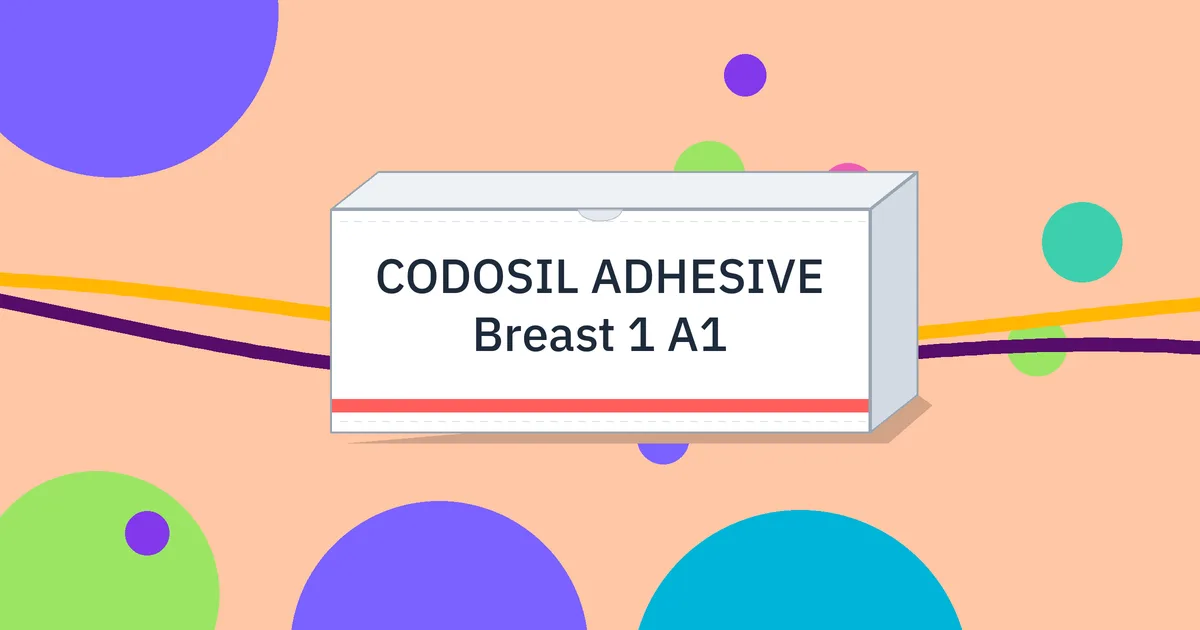 Symbolbild: Packung mit der Aufschrift CODOSIL ADHESIVE Breast 1 A1 (PZN 19235898) – Verfügbarkeit und Bezug in Apotheken in Frankfurt am Main