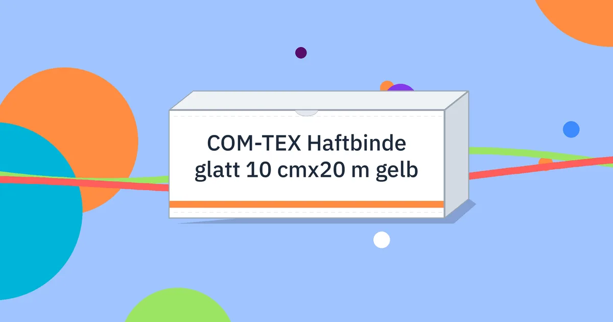 Symbolbild: Packung mit der Aufschrift COM-TEX Haftbinde glatt 10 cmx20 m gelb (PZN 03090423) – Verfügbarkeit und Bezug in Apotheken in Frankfurt am Main