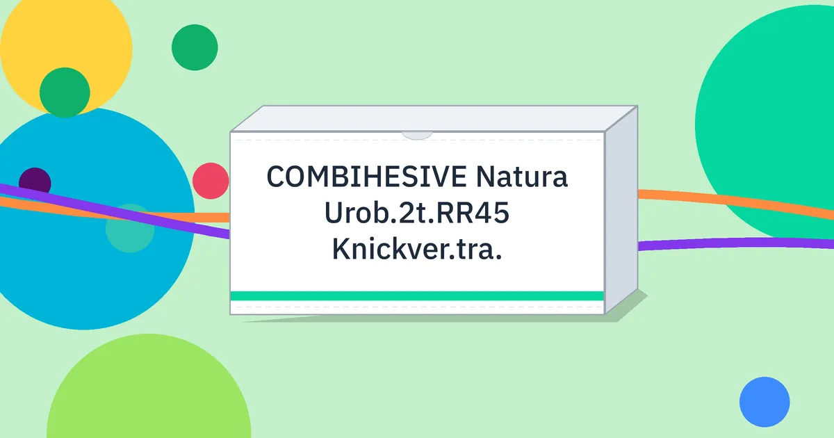 Symbolbild: Packung mit der Aufschrift COMBIHESIVE Natura Urob.2t.RR45 Knickver.tra. (PZN 08406262) – Verfügbarkeit und Bezug in Apotheken in Frankfurt am Main