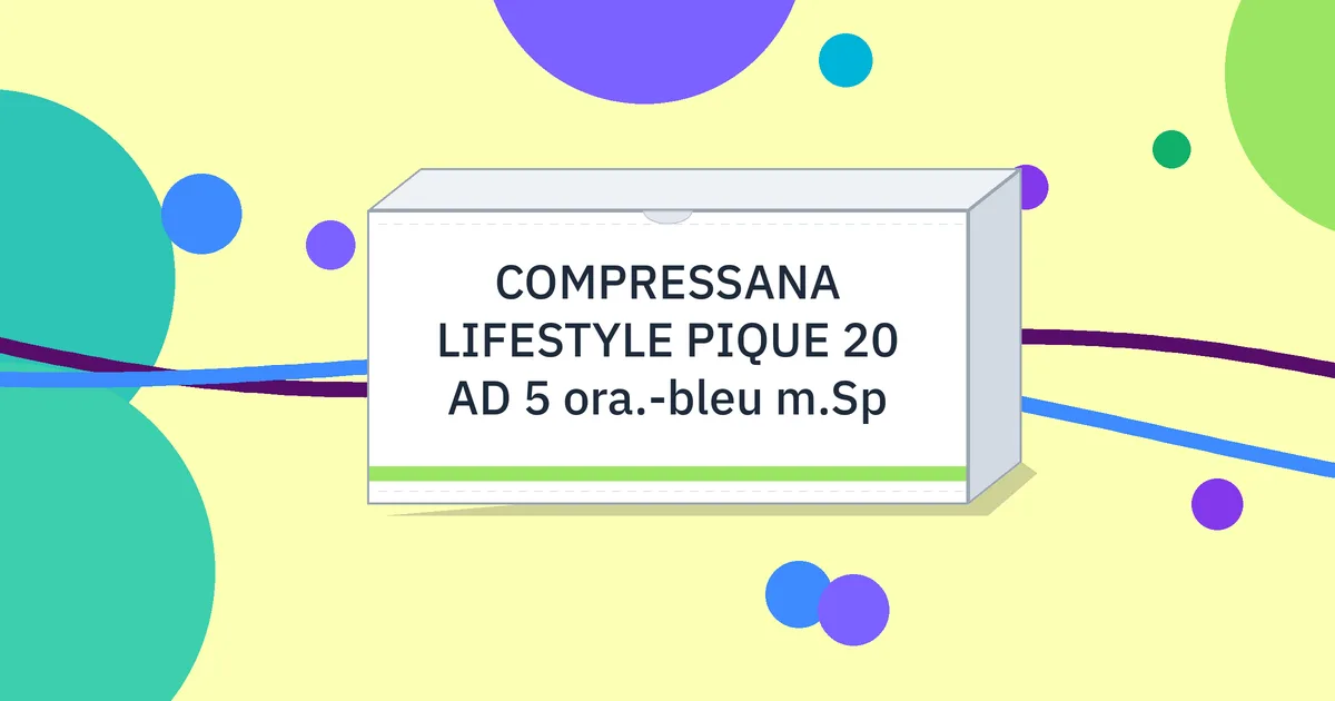 Symbolbild: Packung mit der Aufschrift COMPRESSANA LIFESTYLE PIQUE 20 AD 5 ora.-bleu m.Sp (PZN 19476900) – Verfügbarkeit und Bezug in Apotheken in Frankfurt am Main