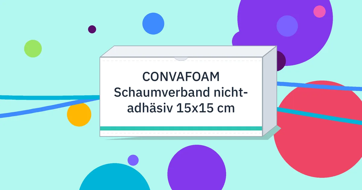 Symbolbild: Packung mit der Aufschrift CONVAFOAM Schaumverband nicht-adhäsiv 15x15 cm (PZN 17256577) – Verfügbarkeit und Bezug in Apotheken in Frankfurt am Main