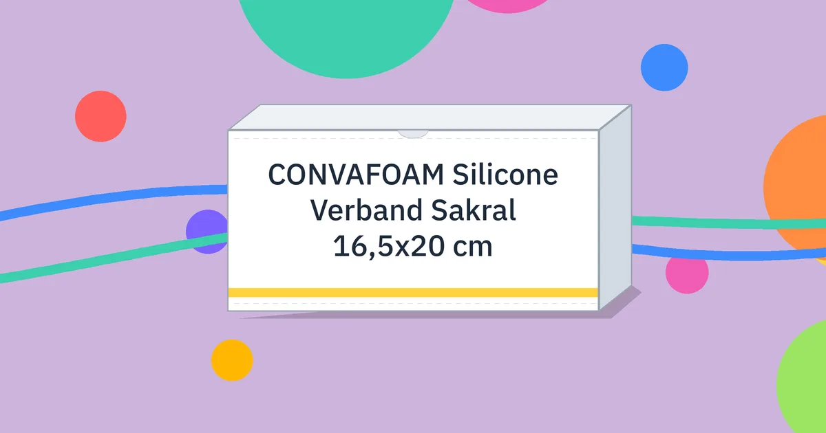 Symbolbild: Packung mit der Aufschrift CONVAFOAM Silicone Verband Sakral 16,5x20 cm (PZN 20467556) – Verfügbarkeit und Bezug in Apotheken in Frankfurt am Main