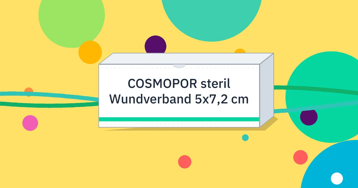 Symbolbild: Packung mit der Aufschrift COSMOPOR steril Wundverband 5x7,2 cm (PZN 00896338) – Verfügbarkeit und Bezug in Apotheken in Frankfurt am Main