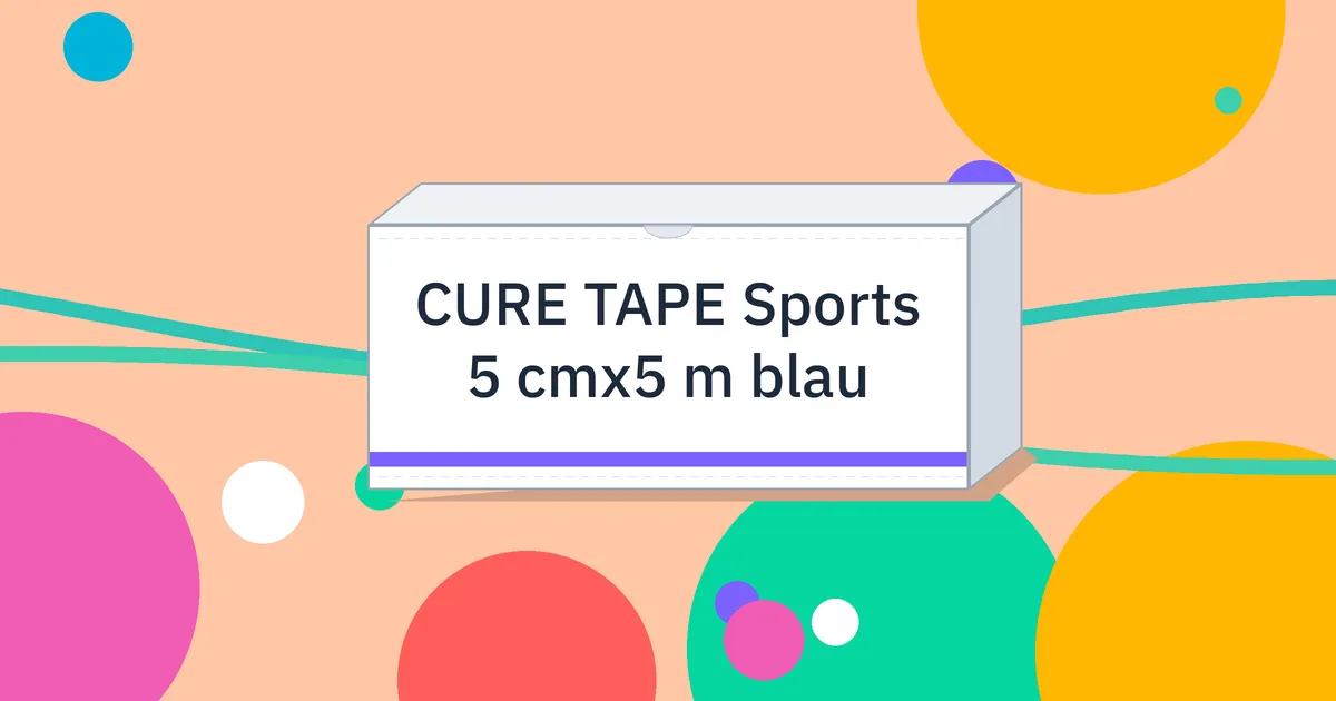 Symbolbild: Packung mit der Aufschrift CURE TAPE Sports 5 cmx5 m blau (PZN 12581551) – Verfügbarkeit und Bezug in Apotheken in Frankfurt am Main