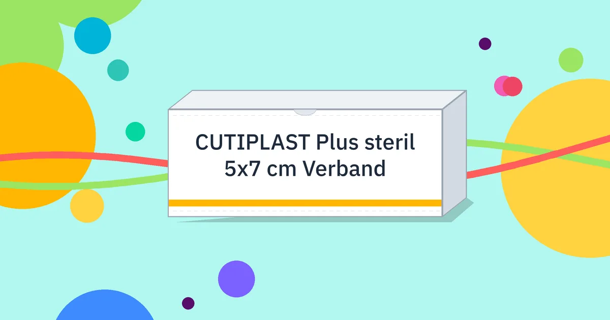 Symbolbild: Packung mit der Aufschrift CUTIPLAST Plus steril 5x7 cm Verband (PZN 18437298) – Verfügbarkeit und Bezug in Apotheken in Frankfurt am Main