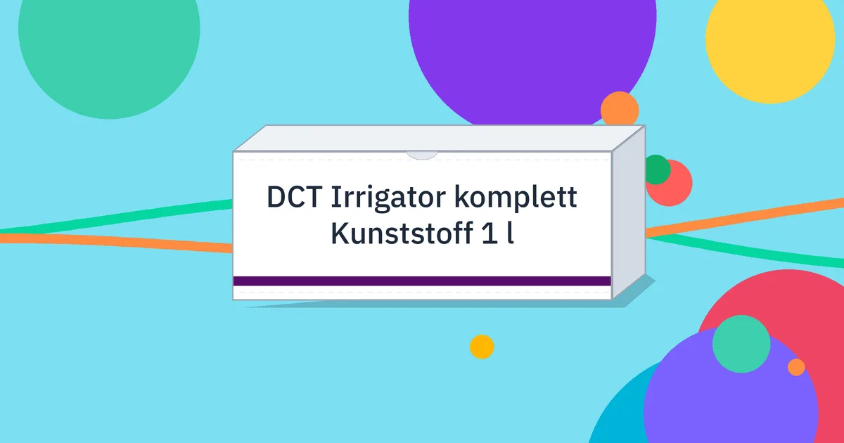 Symbolbild: Packung mit der Aufschrift DCT Irrigator komplett Kunststoff 1 l (PZN 19844031) – Verfügbarkeit und Bezug in Apotheken in Frankfurt am Main