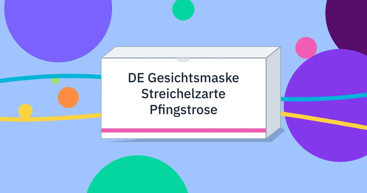 Symbolbild: Packung mit der Aufschrift DE Gesichtsmaske Streichelzarte Pfingstrose (PZN 17507683) – Verfügbarkeit und Bezug in Apotheken in Frankfurt am Main