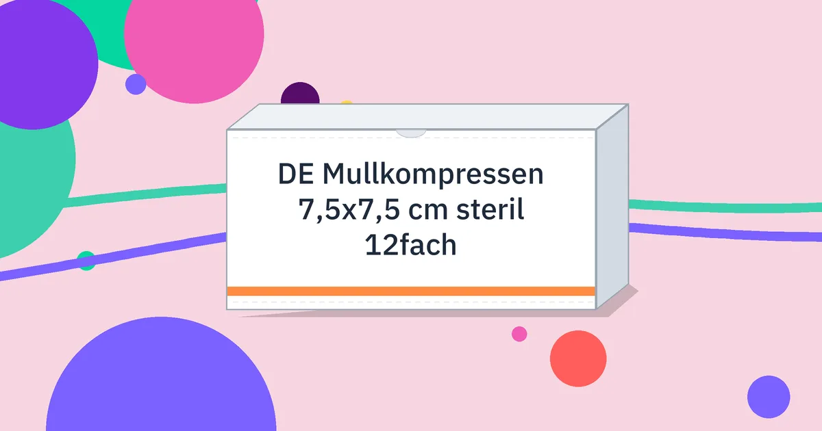 Symbolbild: Packung mit der Aufschrift DE Mullkompressen 7,5x7,5 cm steril 12fach (PZN 03227514) – Verfügbarkeit und Bezug in Apotheken in Frankfurt am Main