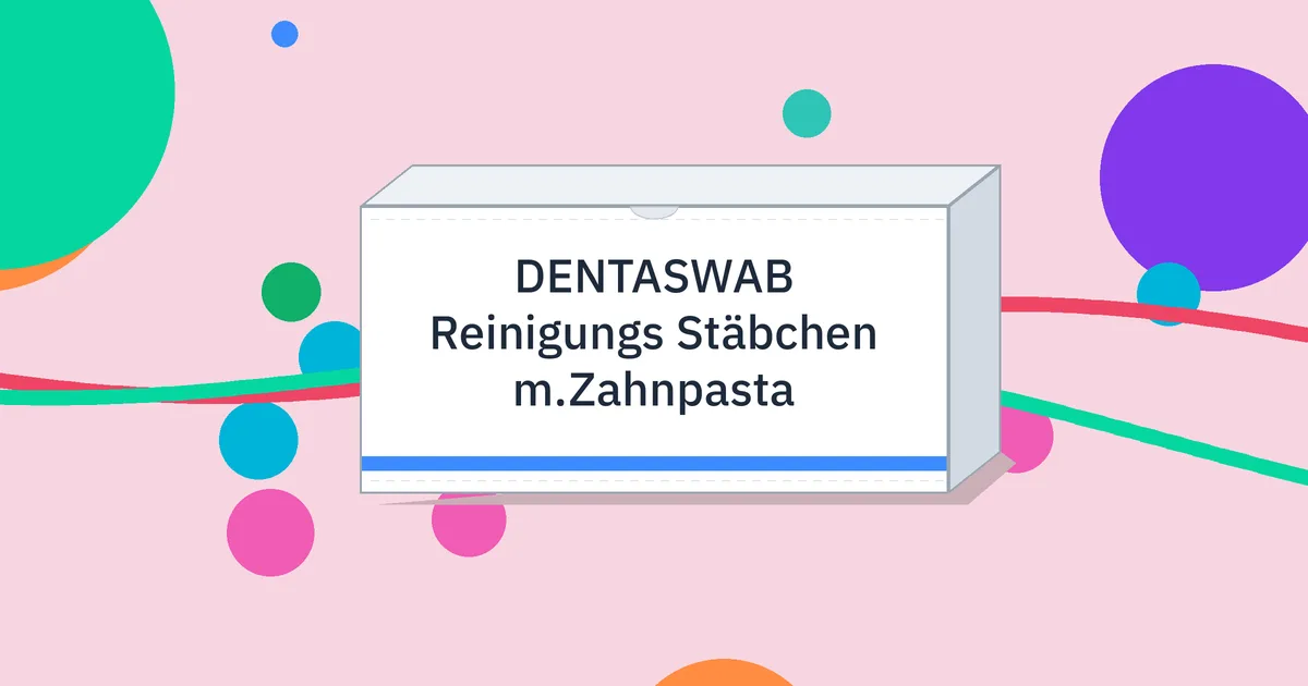 Symbolbild: Packung mit der Aufschrift DENTASWAB Reinigungs Stäbchen m.Zahnpasta (PZN 06800960) – Verfügbarkeit und Bezug in Apotheken in Frankfurt am Main