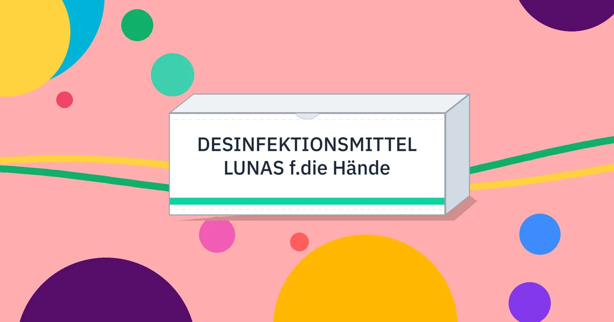 Symbolbild: Packung mit der Aufschrift DESINFEKTIONSMITTEL LUNAS f.die Hände (PZN 16703241) – Verfügbarkeit und Bezug in Apotheken in Frankfurt am Main
