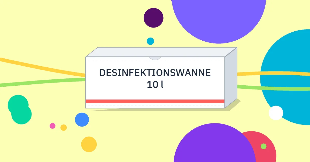 Symbolbild: Packung mit der Aufschrift DESINFEKTIONSWANNE 10 l (PZN 03655345) – Verfügbarkeit und Bezug in Apotheken in Frankfurt am Main