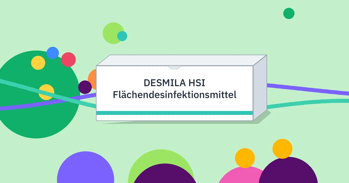 Symbolbild: Packung mit der Aufschrift DESMILA HSI Flächendesinfektionsmittel (PZN 18873898) – Verfügbarkeit und Bezug in Apotheken in Frankfurt am Main