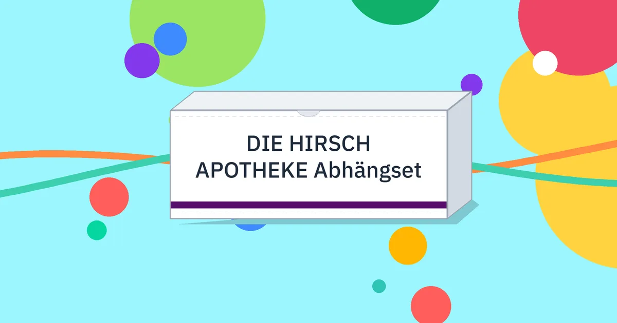 Symbolbild: Packung mit der Aufschrift DIE HIRSCH APOTHEKE Abhängset (PZN 10049444) – Verfügbarkeit und Bezug in Apotheken in Frankfurt am Main