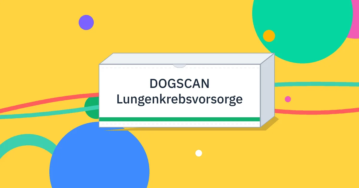 Symbolbild: Packung mit der Aufschrift DOGSCAN Lungenkrebsvorsorge (PZN 19491348) – Verfügbarkeit und Bezug in Apotheken in Frankfurt am Main