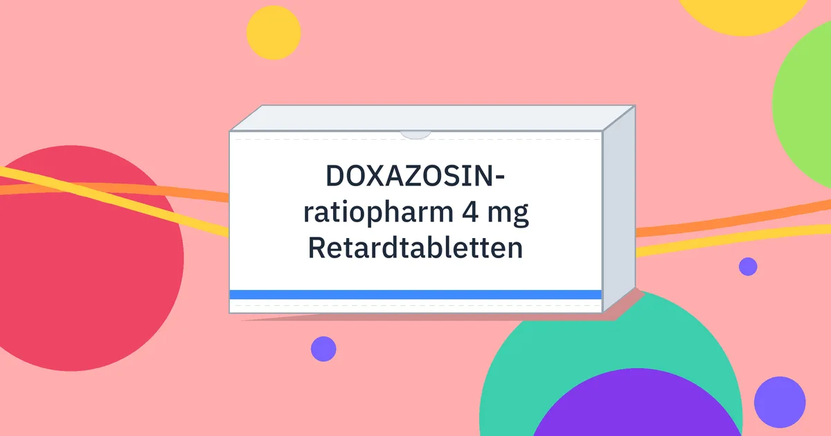 Symbolbild: Packung mit der Aufschrift DOXAZOSIN-ratiopharm 4 mg Retardtabletten (PZN 03676979) – Verfügbarkeit und Bezug in Apotheken in Frankfurt am Main