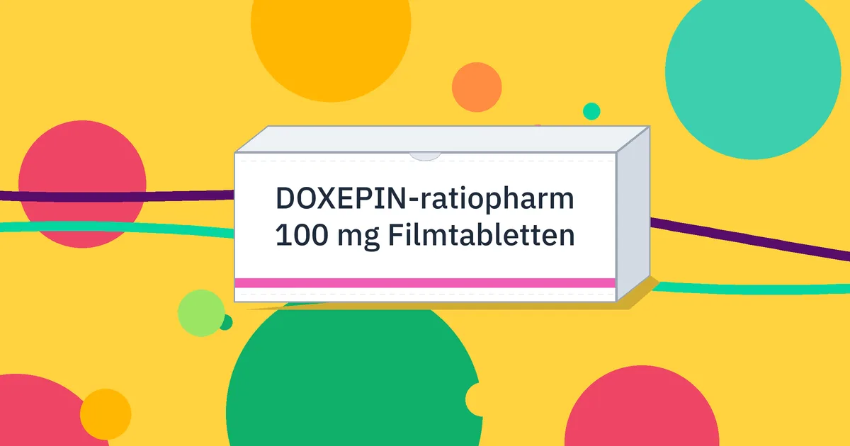 Symbolbild: Packung mit der Aufschrift DOXEPIN-ratiopharm 100 mg Filmtabletten (PZN 06995797) – Verfügbarkeit und Bezug in Apotheken in Frankfurt am Main