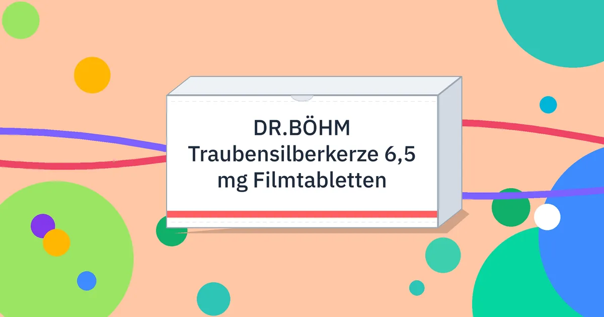 Symbolbild: Packung mit der Aufschrift DR.BÖHM Traubensilberkerze 6,5 mg Filmtabletten (PZN 10921221) – Verfügbarkeit und Bezug in Apotheken in Frankfurt am Main
