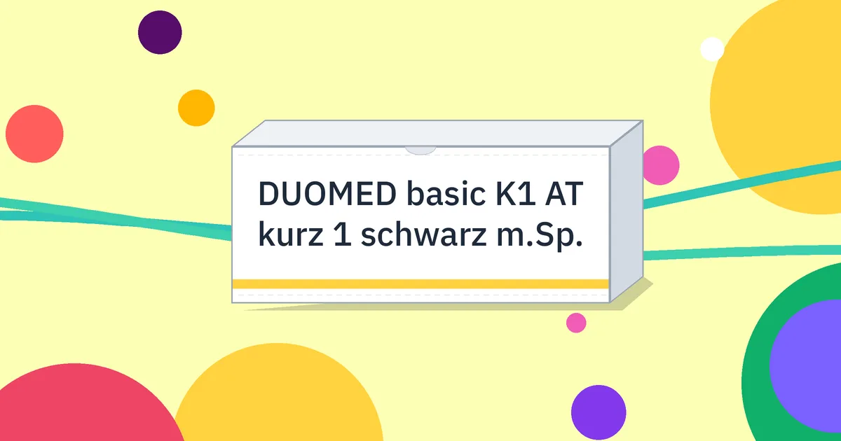 Symbolbild: Packung mit der Aufschrift DUOMED basic K1 AT kurz 1 schwarz m.Sp. (PZN 20903098) – Verfügbarkeit und Bezug in Apotheken in Frankfurt am Main