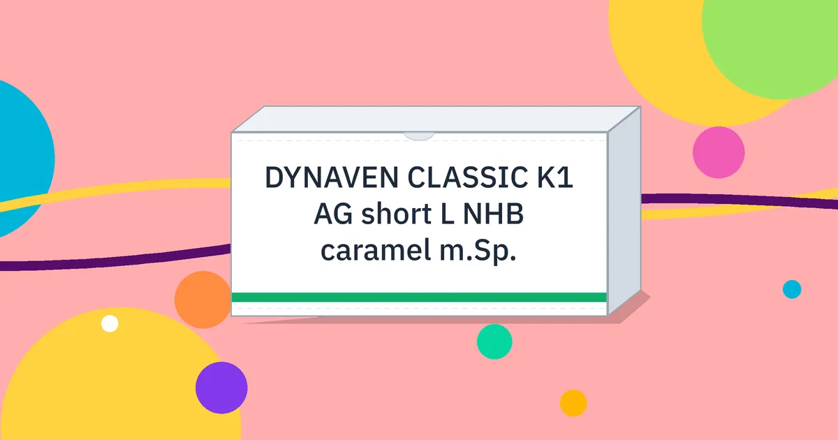 Symbolbild: Packung mit der Aufschrift DYNAVEN CLASSIC K1 AG short L NHB caramel m.Sp. (PZN 18415799) – Verfügbarkeit und Bezug in Apotheken in Frankfurt am Main
