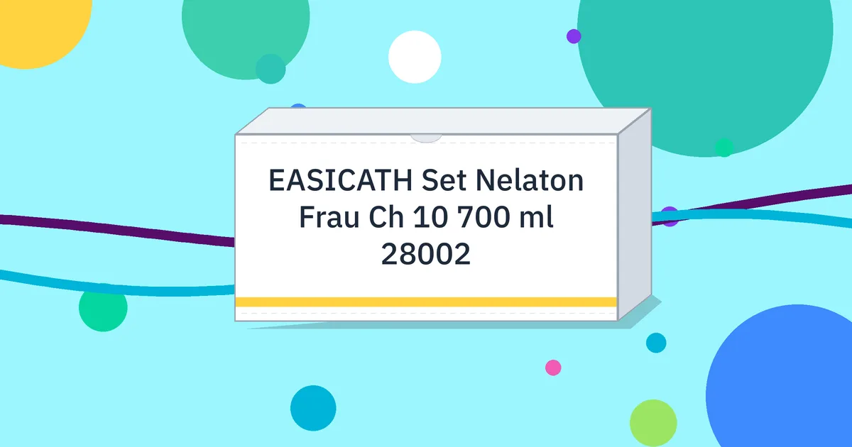 Symbolbild: Packung mit der Aufschrift EASICATH Set Nelaton Frau Ch 10 700 ml 28002 (PZN 00599250) – Verfügbarkeit und Bezug in Apotheken in Frankfurt am Main