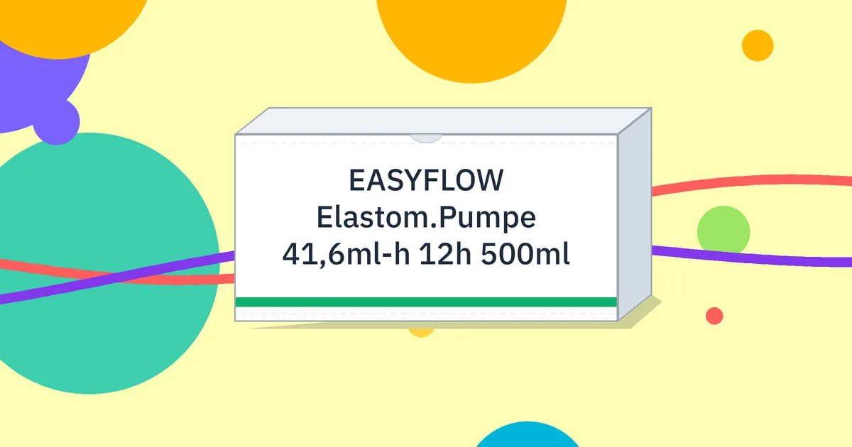 Symbolbild: Packung mit der Aufschrift EASYFLOW Elastom.Pumpe 41,6ml-h 12h 500ml (PZN 19789208) – Verfügbarkeit und Bezug in Apotheken in Frankfurt am Main