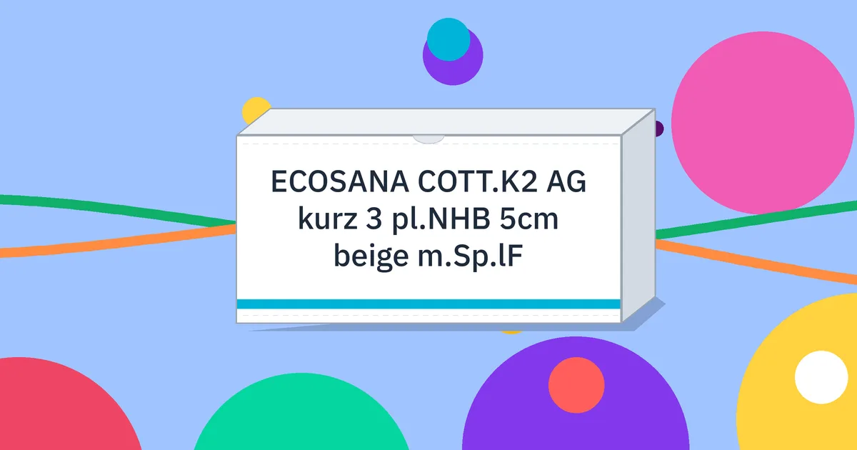 Symbolbild: Packung mit der Aufschrift ECOSANA COTT.K2 AG kurz 3 pl.NHB 5cm beige m.Sp.lF (PZN 16949574) – Verfügbarkeit und Bezug in Apotheken in Frankfurt am Main