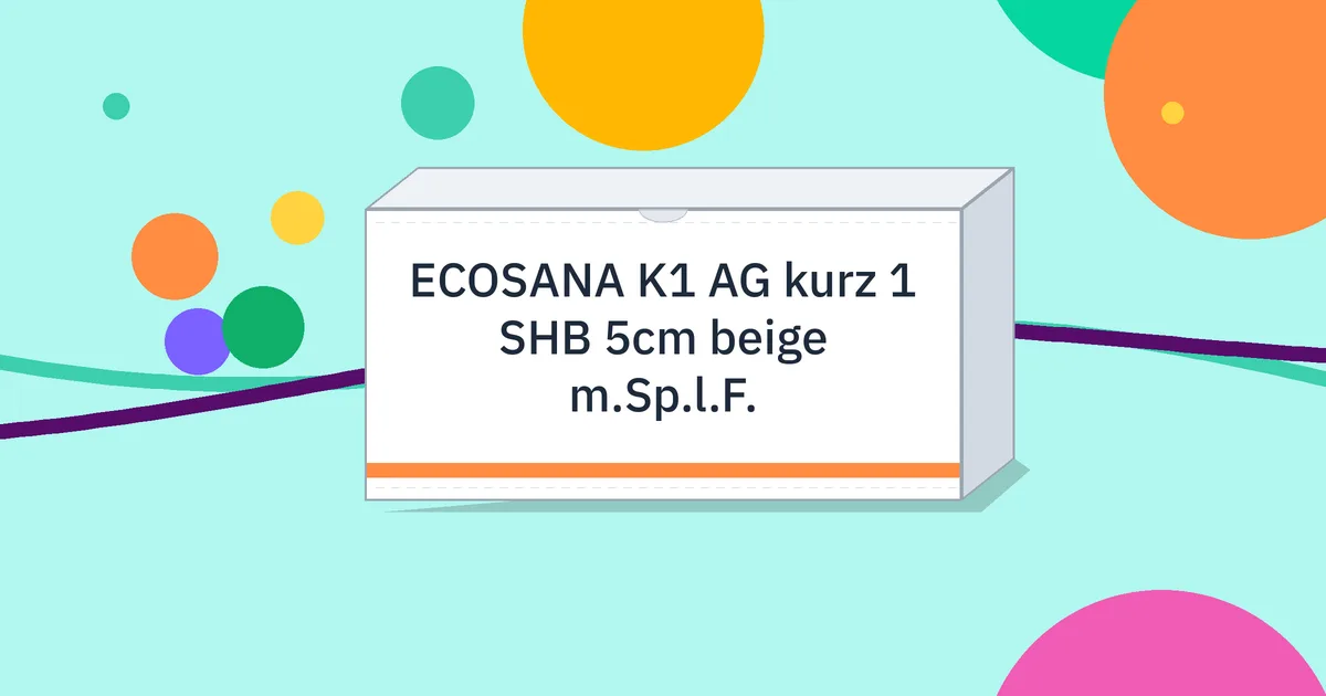 Symbolbild: Packung mit der Aufschrift ECOSANA K1 AG kurz 1 SHB 5cm beige m.Sp.l.F. (PZN 04725958) – Verfügbarkeit und Bezug in Apotheken in Frankfurt am Main