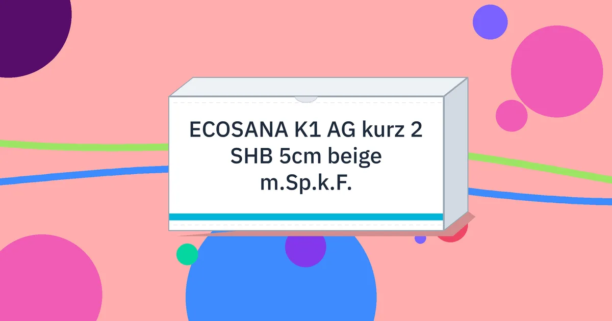 Symbolbild: Packung mit der Aufschrift ECOSANA K1 AG kurz 2 SHB 5cm beige m.Sp.k.F. (PZN 04726739) – Verfügbarkeit und Bezug in Apotheken in Frankfurt am Main