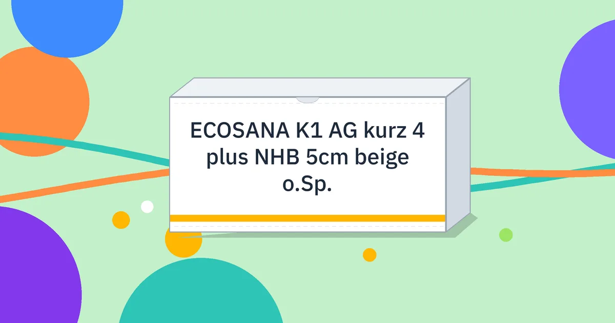 Symbolbild: Packung mit der Aufschrift ECOSANA K1 AG kurz 4 plus NHB 5cm beige o.Sp. (PZN 04728402) – Verfügbarkeit und Bezug in Apotheken in Frankfurt am Main