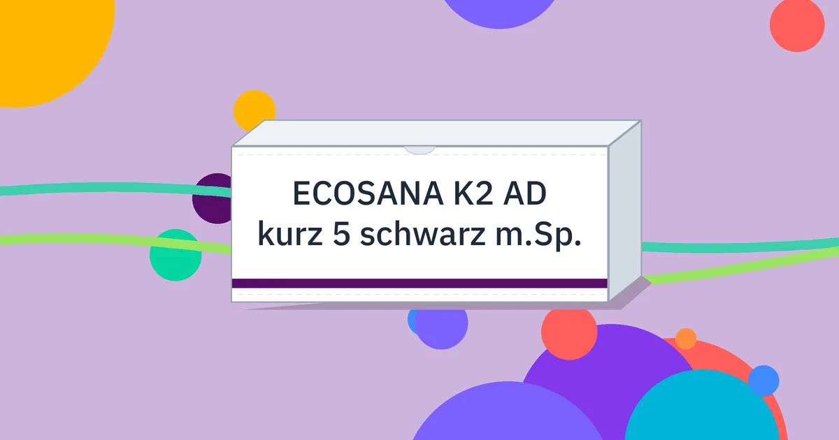 Symbolbild: Packung mit der Aufschrift ECOSANA K2 AD kurz 5 schwarz m.Sp. (PZN 01348969) – Verfügbarkeit und Bezug in Apotheken in Frankfurt am Main