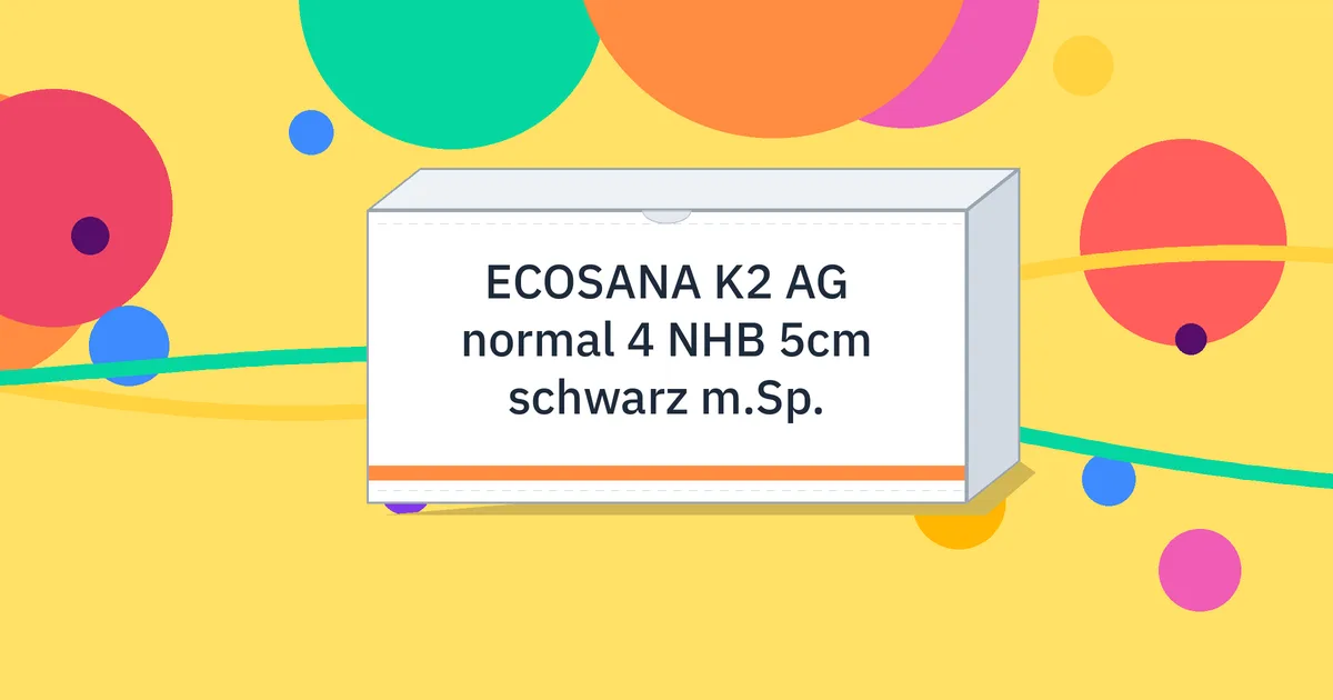 Symbolbild: Packung mit der Aufschrift ECOSANA K2 AG normal 4 NHB 5cm schwarz m.Sp. (PZN 01435102) – Verfügbarkeit und Bezug in Apotheken in Frankfurt am Main