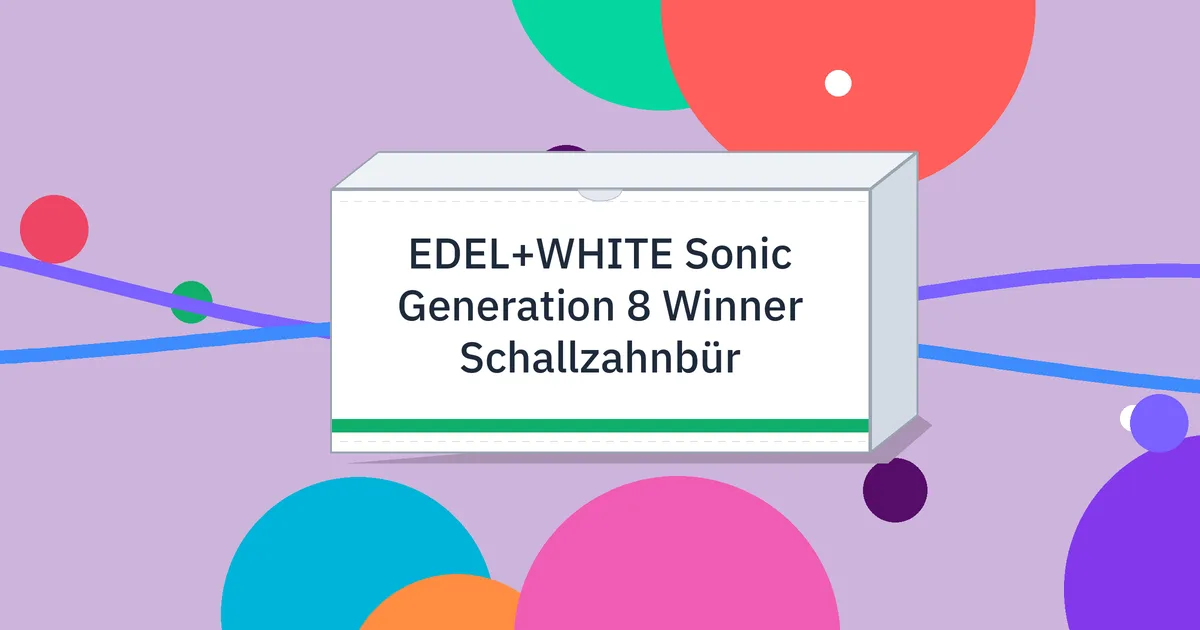 Symbolbild: Packung mit der Aufschrift EDEL+WHITE Sonic Generation 8 Winner Schallzahnbür (PZN 17180822) – Verfügbarkeit und Bezug in Apotheken in Frankfurt am Main