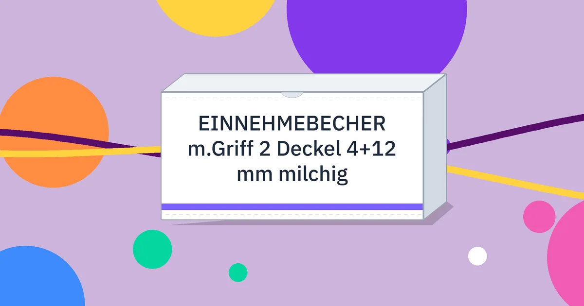Symbolbild: Packung mit der Aufschrift EINNEHMEBECHER m.Griff 2 Deckel 4+12 mm milchig (PZN 02825650) – Verfügbarkeit und Bezug in Apotheken in Frankfurt am Main