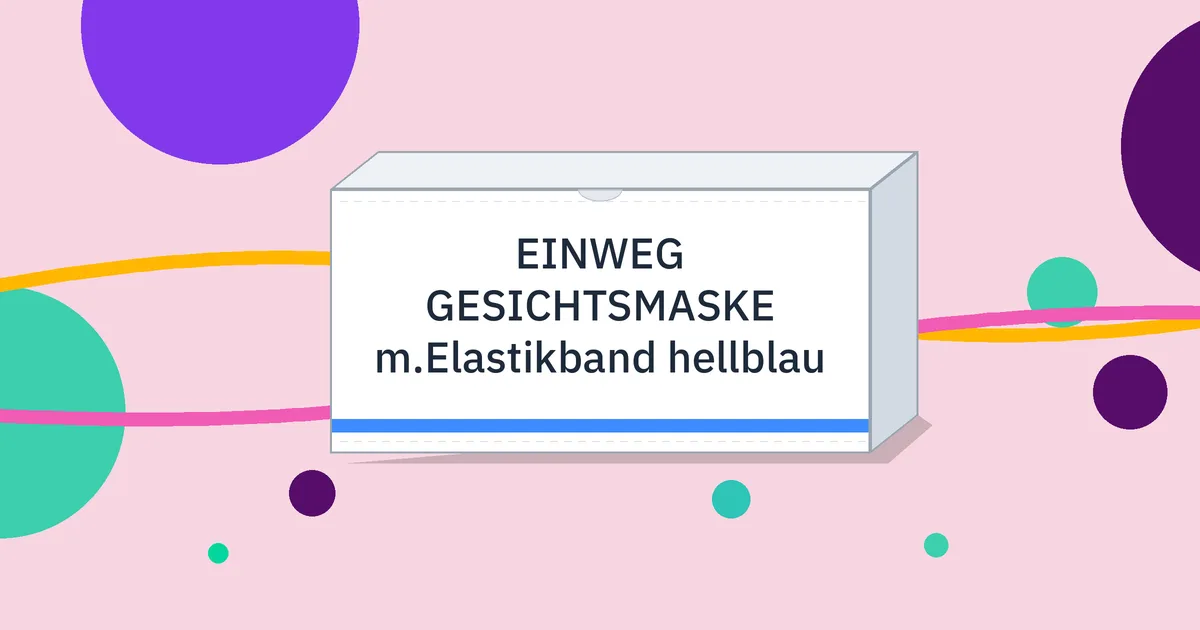Symbolbild: Packung mit der Aufschrift EINWEG GESICHTSMASKE m.Elastikband hellblau (PZN 17174365) – Verfügbarkeit und Bezug in Apotheken in Frankfurt am Main