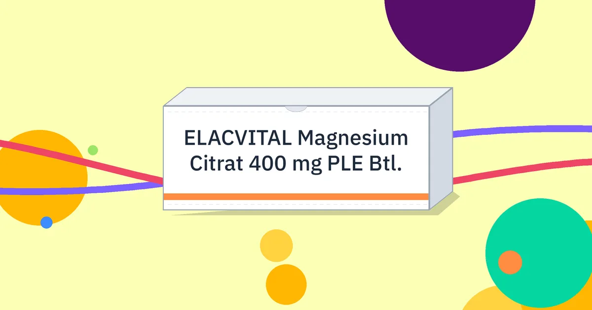 Symbolbild: Packung mit der Aufschrift ELACVITAL Magnesium Citrat 400 mg PLE Btl. (PZN 19543648) – Verfügbarkeit und Bezug in Apotheken in Frankfurt am Main