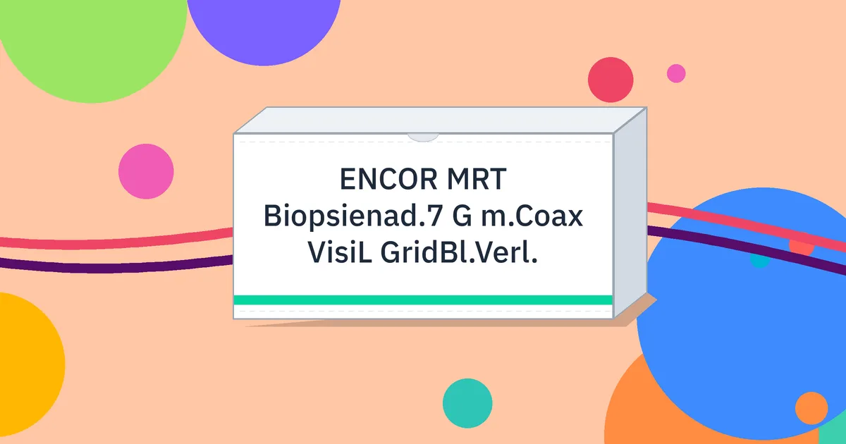 Symbolbild: Packung mit der Aufschrift ENCOR MRT Biopsienad.7 G m.Coax VisiL GridBl.Verl. (PZN 03576798) – Verfügbarkeit und Bezug in Apotheken in Frankfurt am Main