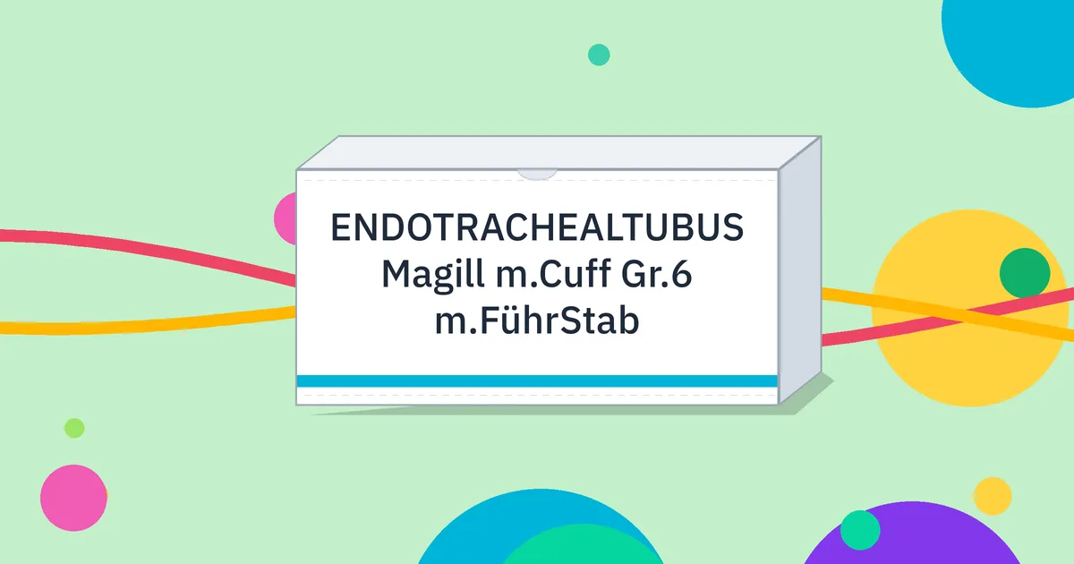 Symbolbild: Packung mit der Aufschrift ENDOTRACHEALTUBUS Magill m.Cuff Gr.6 m.FührStab (PZN 10047333) – Verfügbarkeit und Bezug in Apotheken in Frankfurt am Main