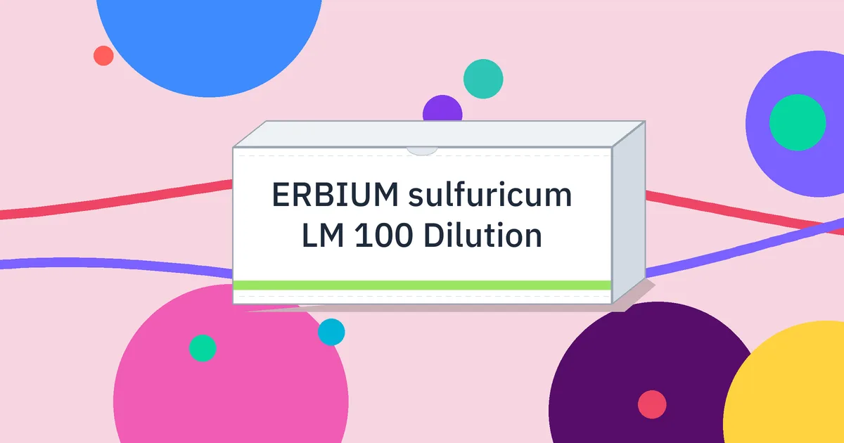 Symbolbild: Packung mit der Aufschrift ERBIUM sulfuricum LM 100 Dilution (PZN 13474165) – Verfügbarkeit und Bezug in Apotheken in Frankfurt am Main