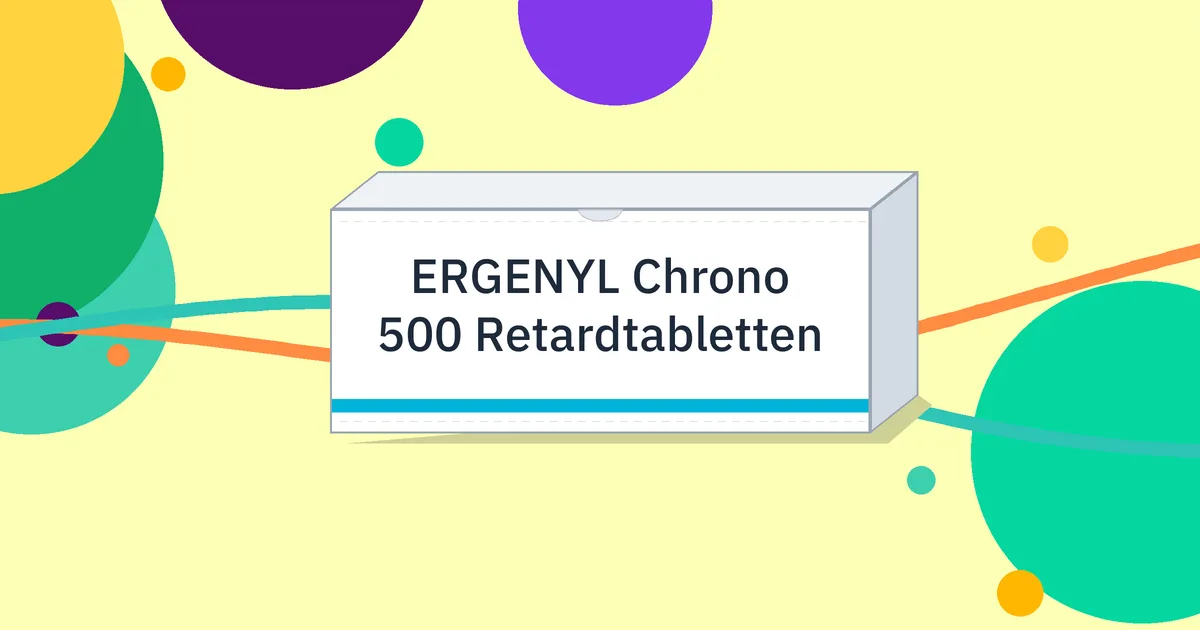 Symbolbild: Packung mit der Aufschrift ERGENYL Chrono 500 Retardtabletten (PZN 06305841) – Verfügbarkeit und Bezug in Apotheken in Frankfurt am Main