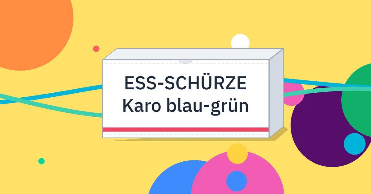 Symbolbild: Packung mit der Aufschrift ESS-SCHÜRZE Karo blau-grün (PZN 09295853) – Verfügbarkeit und Bezug in Apotheken in Frankfurt am Main