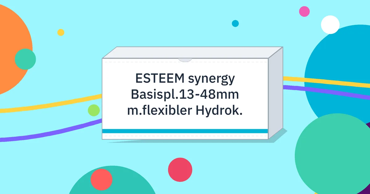 Symbolbild: Packung mit der Aufschrift ESTEEM synergy Basispl.13-48mm m.flexibler Hydrok. (PZN 00015042) – Verfügbarkeit und Bezug in Apotheken in Frankfurt am Main