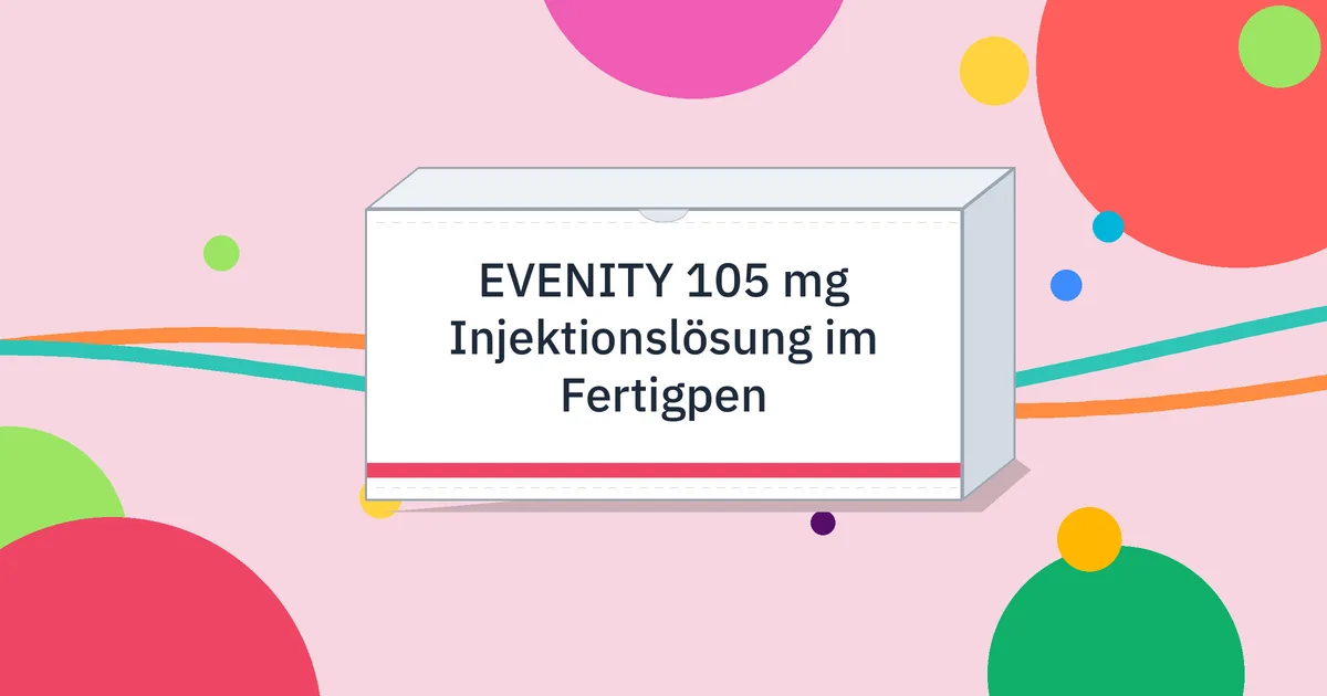 Symbolbild: Packung mit der Aufschrift EVENITY 105 mg Injektionslösung im Fertigpen (PZN 19448803) – Verfügbarkeit und Bezug in Apotheken in Frankfurt am Main