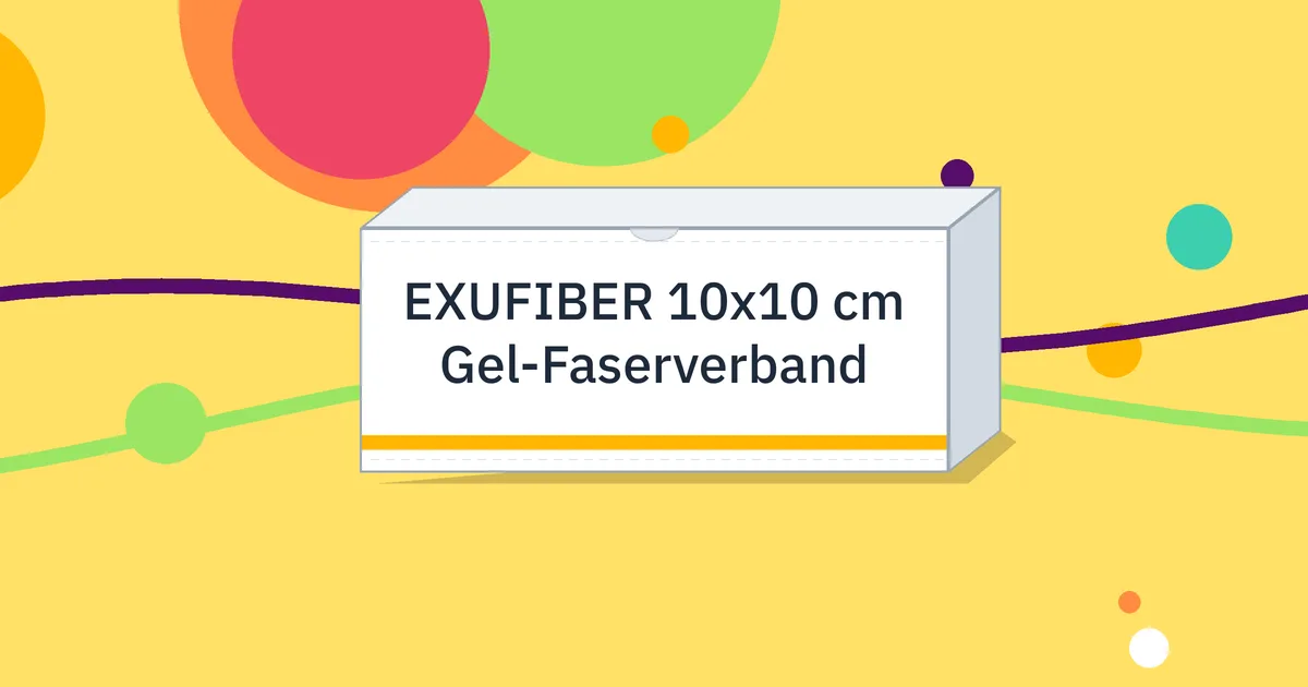 Symbolbild: Packung mit der Aufschrift EXUFIBER 10x10 cm Gel-Faserverband (PZN 17831805) – Verfügbarkeit und Bezug in Apotheken in Frankfurt am Main
