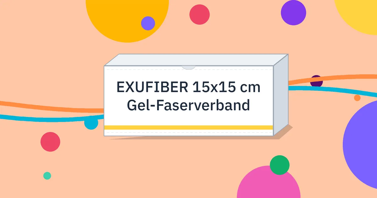Symbolbild: Packung mit der Aufschrift EXUFIBER 15x15 cm Gel-Faserverband (PZN 19178166) – Verfügbarkeit und Bezug in Apotheken in Frankfurt am Main