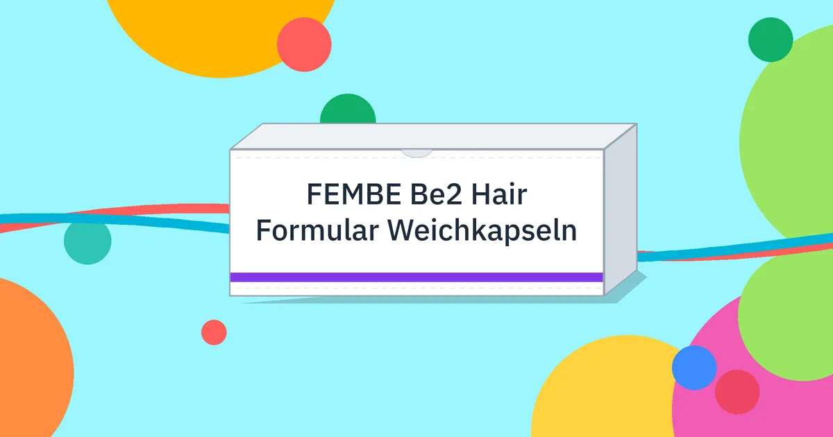 Symbolbild: Packung mit der Aufschrift FEMBE Be2 Hair Formular Weichkapseln (PZN 19340879) – Verfügbarkeit und Bezug in Apotheken in Frankfurt am Main