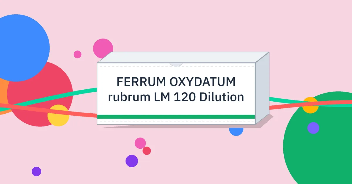 Symbolbild: Packung mit der Aufschrift FERRUM OXYDATUM rubrum LM 120 Dilution (PZN 12851967) – Verfügbarkeit und Bezug in Apotheken in Frankfurt am Main