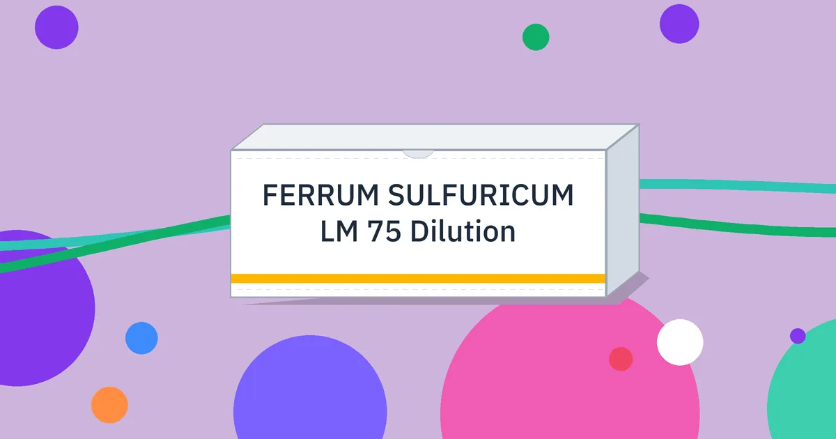 Symbolbild: Packung mit der Aufschrift FERRUM SULFURICUM LM 75 Dilution (PZN 12853771) – Verfügbarkeit und Bezug in Apotheken in Frankfurt am Main
