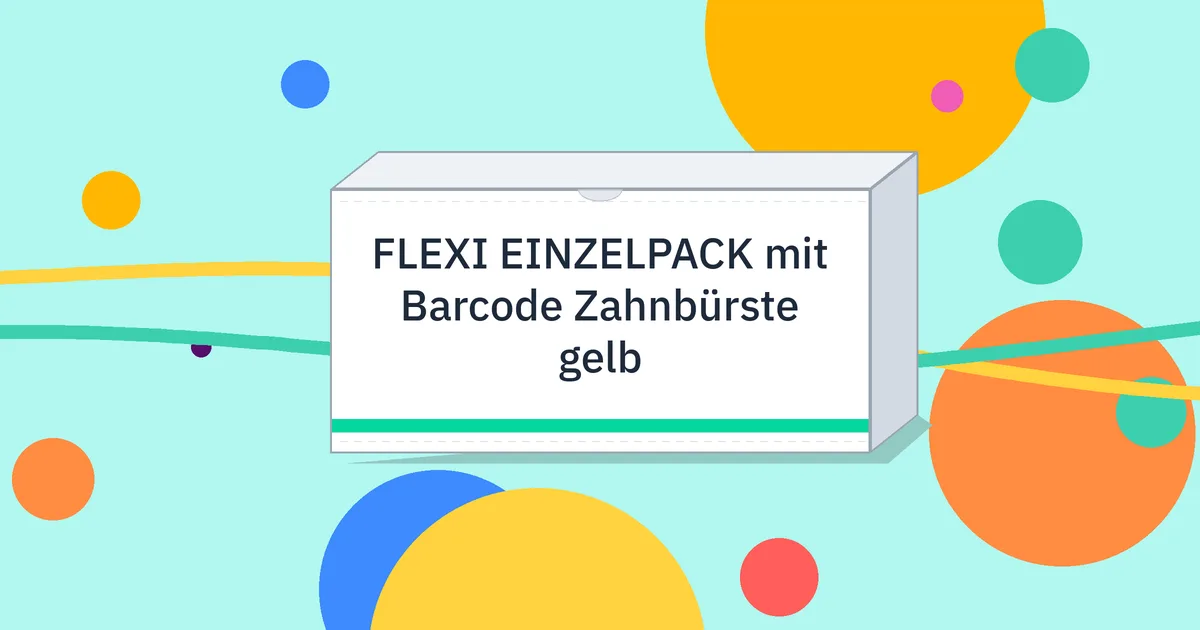 Symbolbild: Packung mit der Aufschrift FLEXI EINZELPACK mit Barcode Zahnbürste gelb (PZN 11124343) – Verfügbarkeit und Bezug in Apotheken in Frankfurt am Main